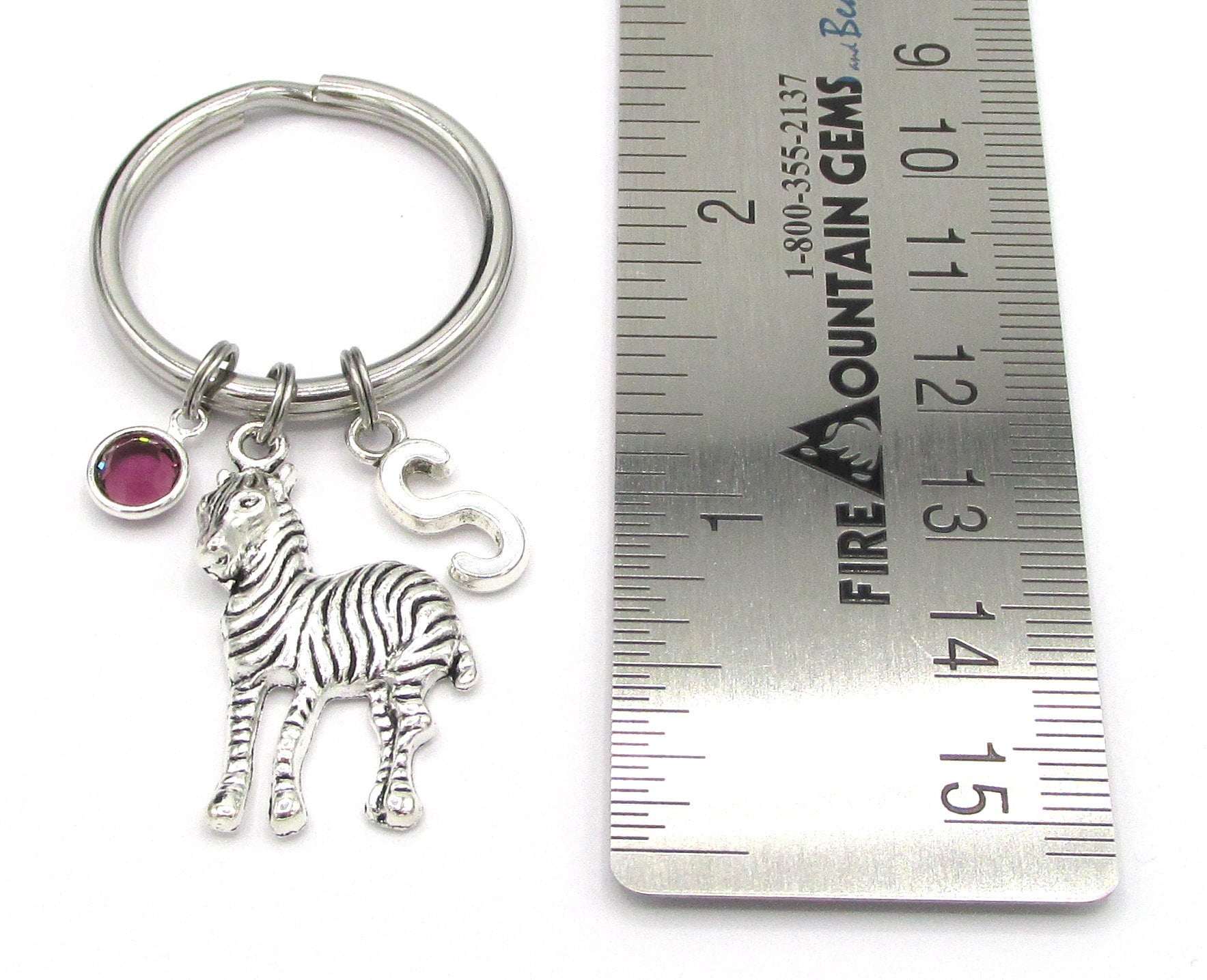 Zebra Keychain- Birthstone and Initial, Zebra Keyring, Zebra Gift ...