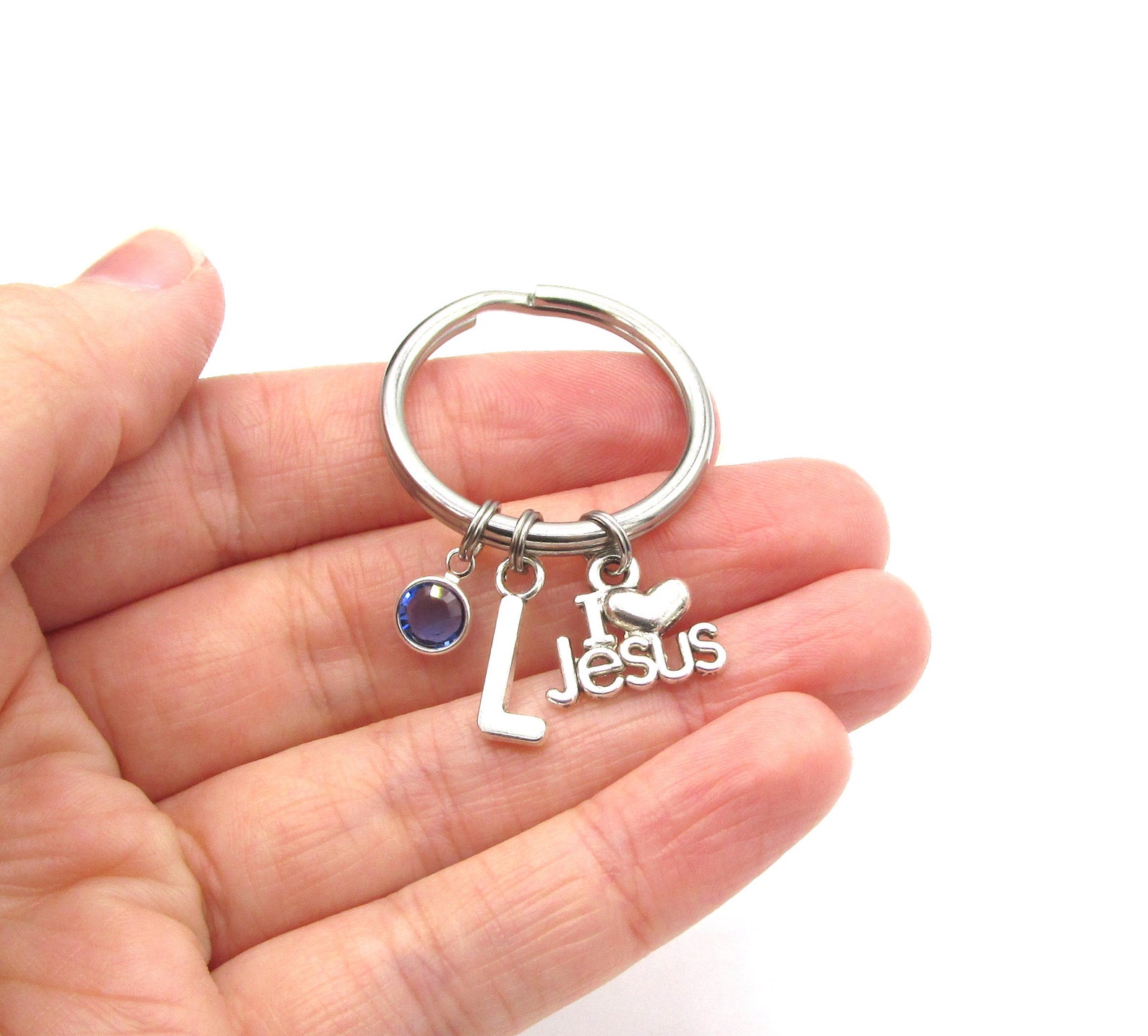 I Love Jesus Keychain birthstone and initial Jesus Keyring | Etsy