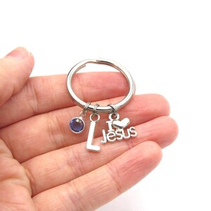I Love Jesus Keychain- Birthstone and Initial, Jesus Keyring, Christian ...