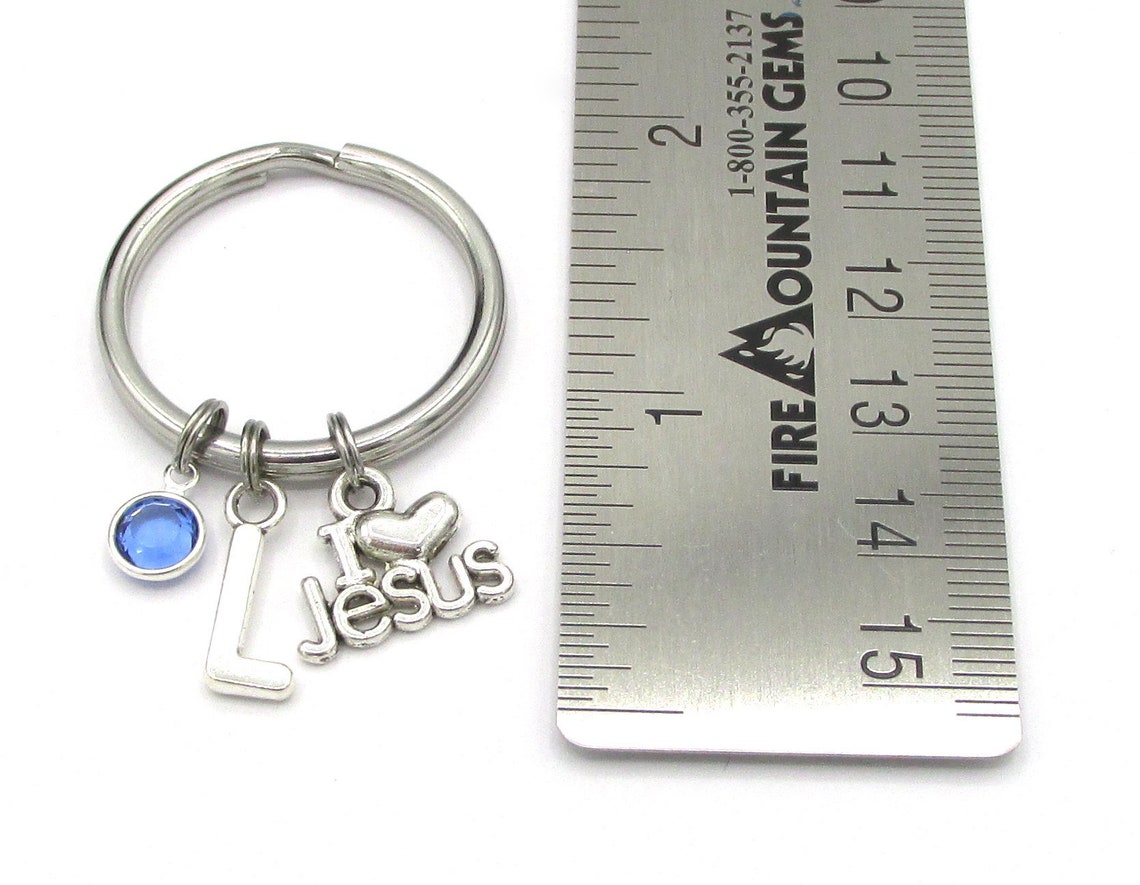I Love Jesus Keychain birthstone and initial Jesus Keyring | Etsy