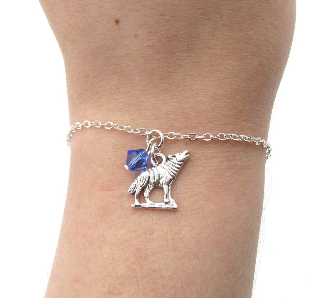 Wolf Bracelet- Choose a Birthstone, Wolf Jewelry, Wolf Gift, Wolf ...