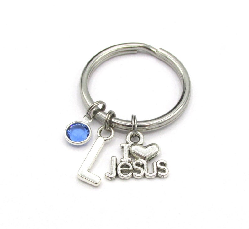 I Love Jesus Keychain Birthstone and Initial Jesus Keyring - Etsy