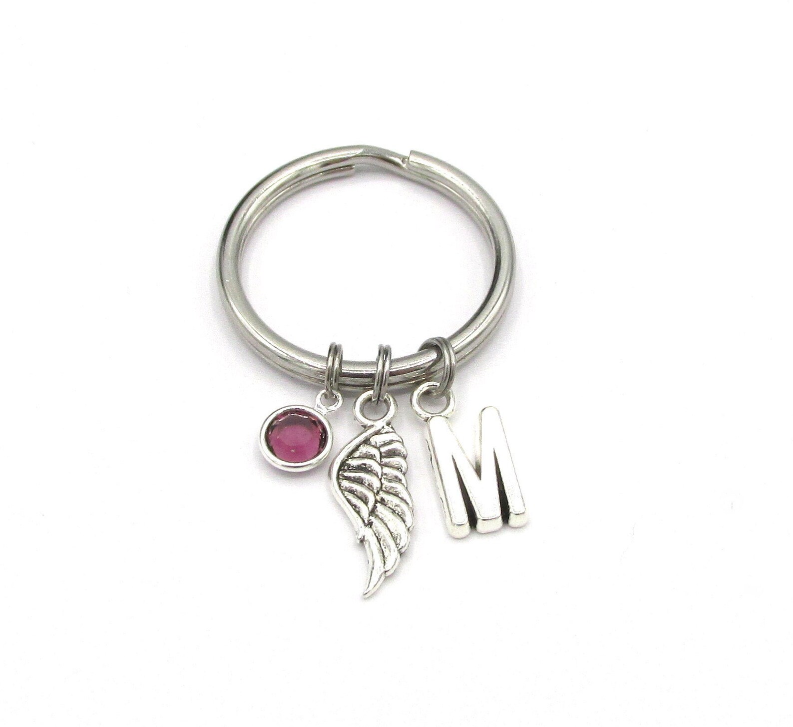 Wing Keychain Birthstone and Initial Wing Keyring Wing - Etsy