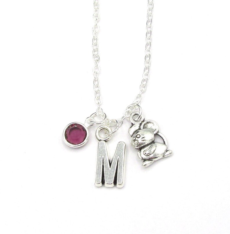Mouse Necklace- Birthstone and Initial, Mouse Jewelry, Mouse Charm ...