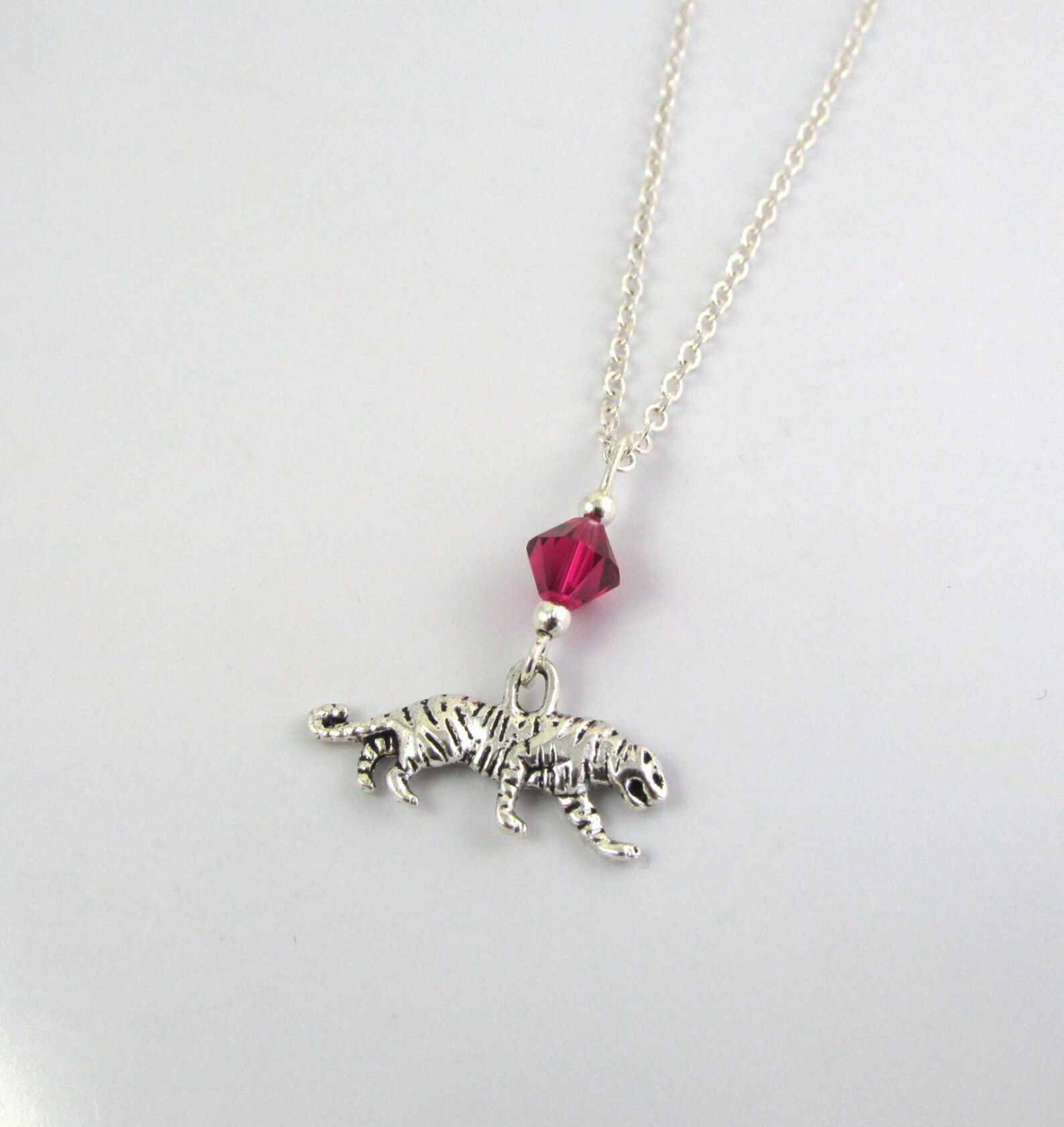 Tiger Necklace- Choose a Birthstone, Tiger Jewelry, Tiger Charm Jewelry ...