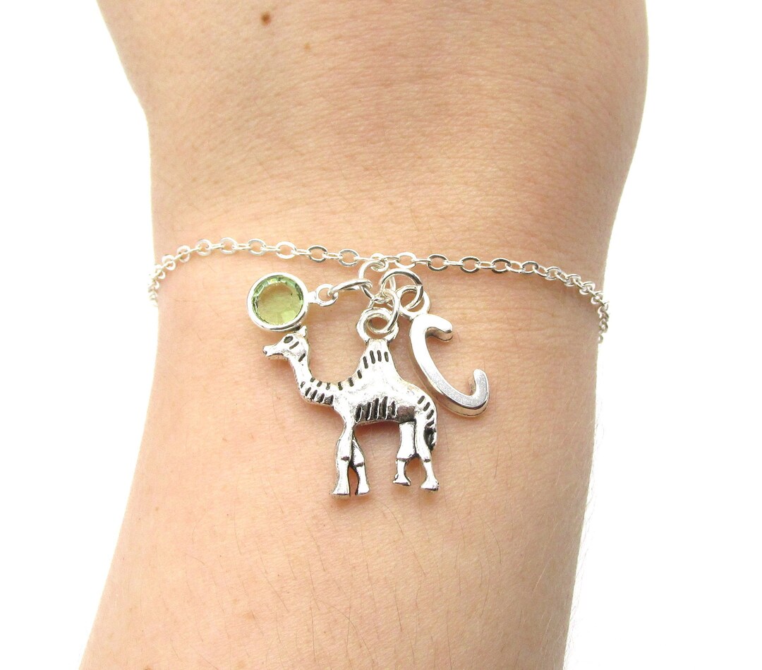 Camel Bracelet Birthstone and Initial, Camel Jewelry, Camel Charm ...