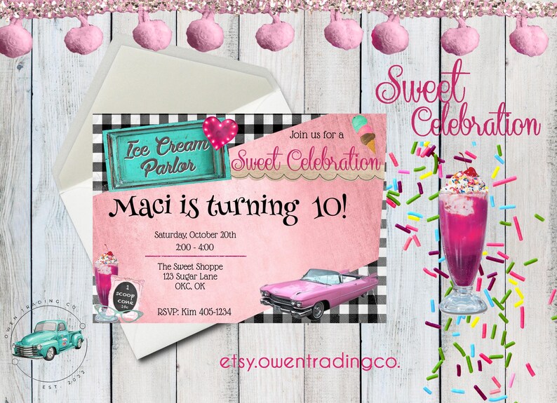 50's Diner Ice Cream Parlor Birthday Invitation, Retro 50's Theme ...