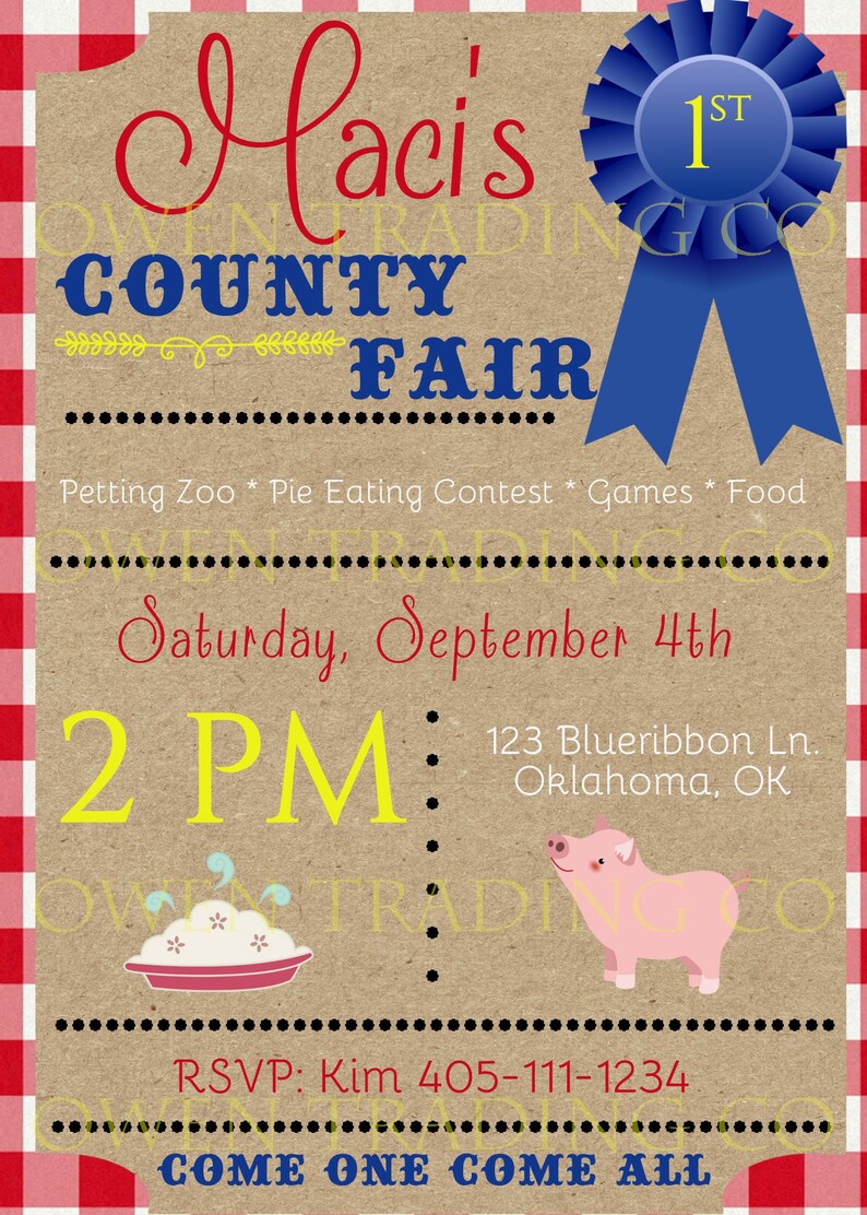 Blue Ribbon, County Fair Birthday Invitation, County Fair Invitation ...