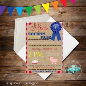Blue Ribbon, County Fair Birthday Invitation, County Fair Invitation ...