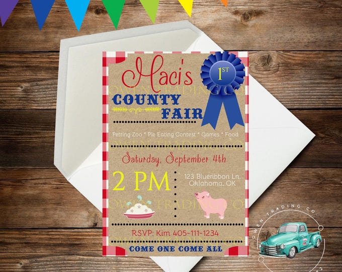 Blue Ribbon, County Fair Birthday Invitation, County Fair Invitation ...