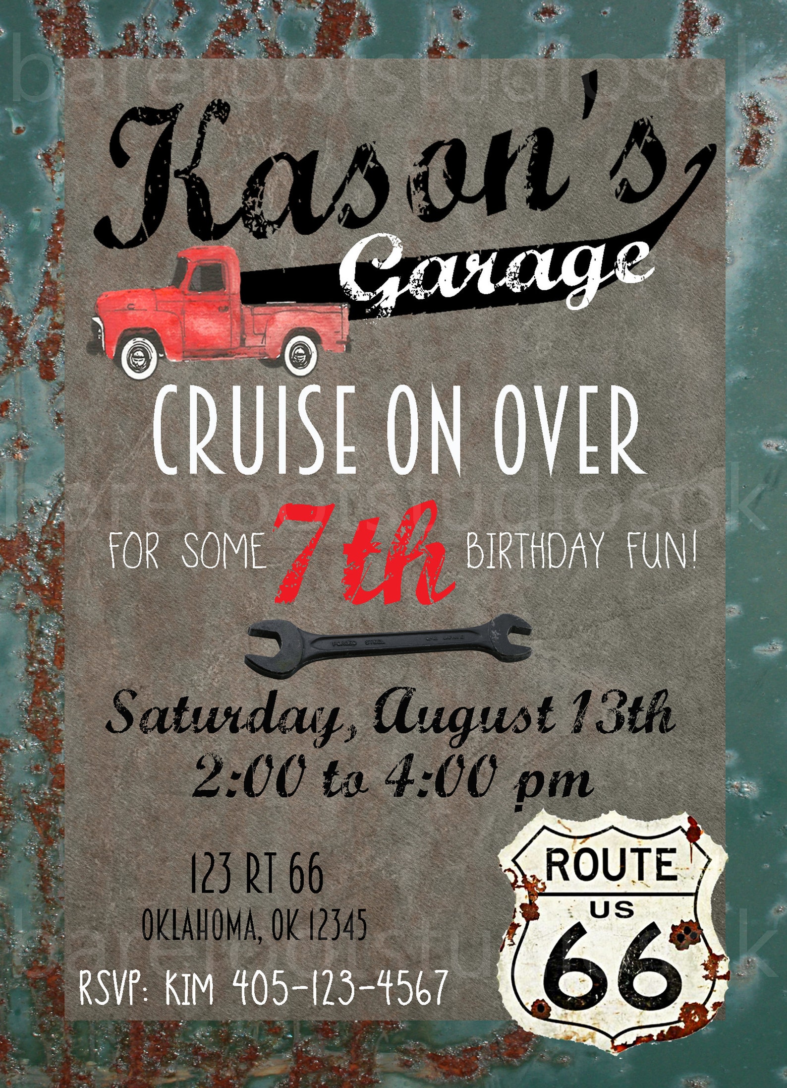 Vintage Garage Birthday Invitation, Tow Truck Theme Invitation, Vintage ...