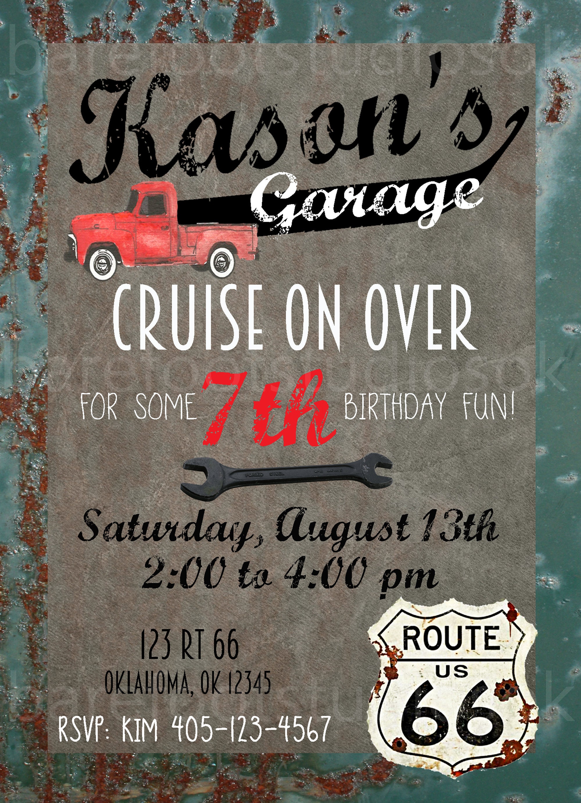 Vintage Garage Birthday Invitation, Tow Truck Theme Invitation, Vintage ...