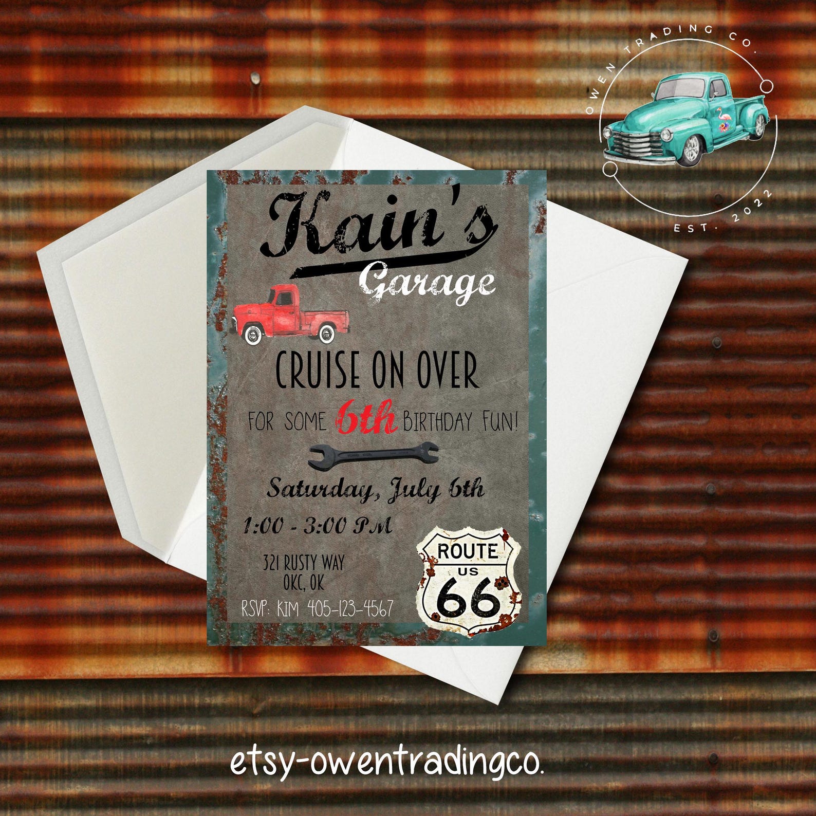 Vintage Garage Birthday Invitation, Tow Truck Theme Invitation, Vintage ...