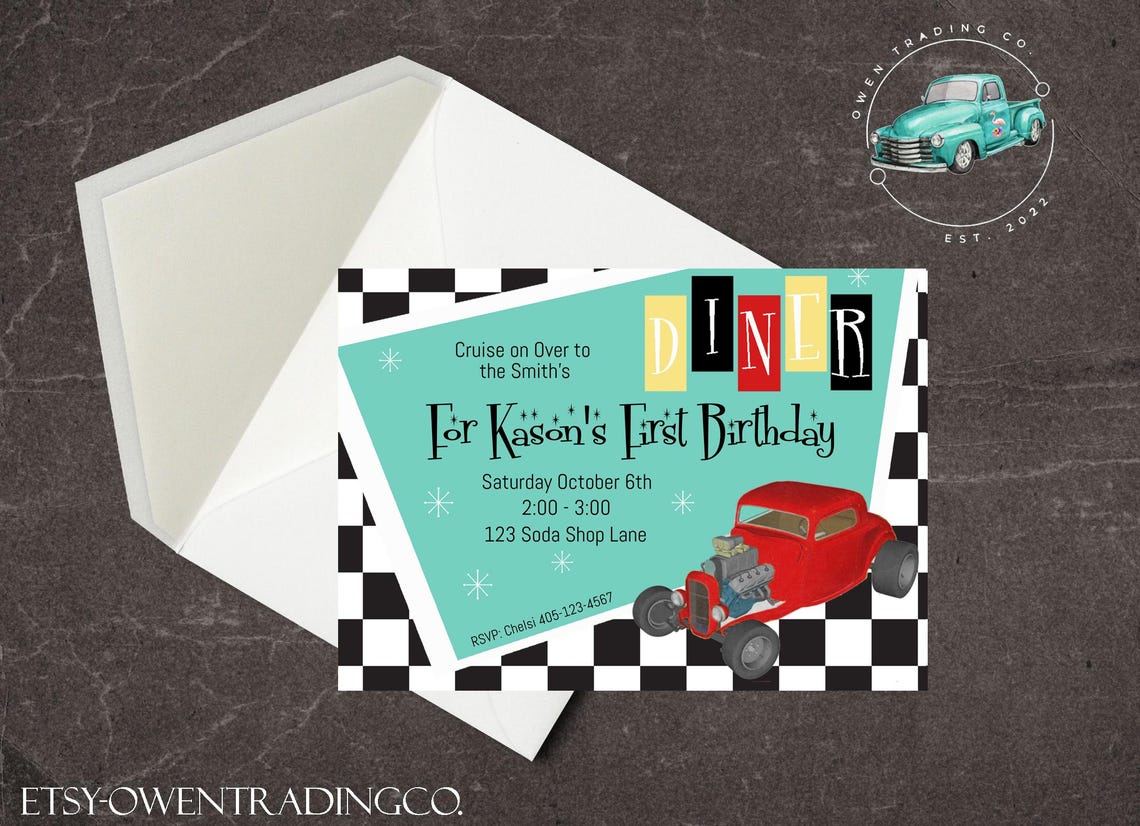 50's Hot Rod Diner Menu, Printable Retro Diner Menu 8.5x11 Editable ...