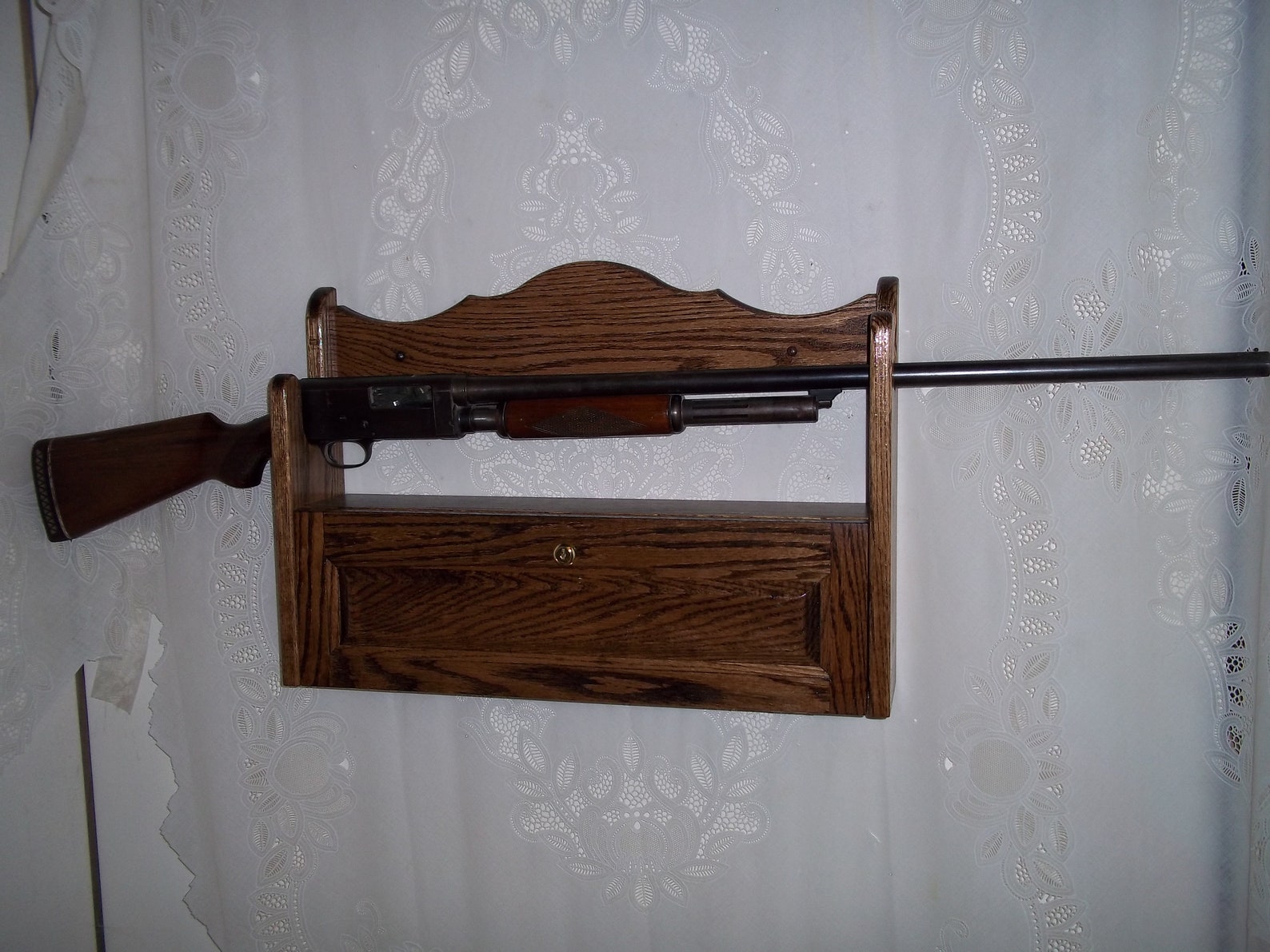 1 Gun Rack With Locking Storage Compartment Walnut Finish - Etsy Hong Kong