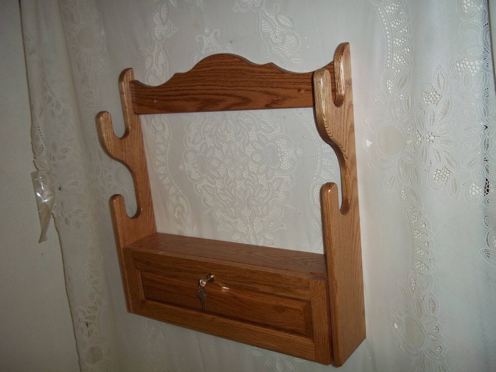 2 Gun Rack W/ Locking Storage Compartment Golden Oak Finish - Etsy