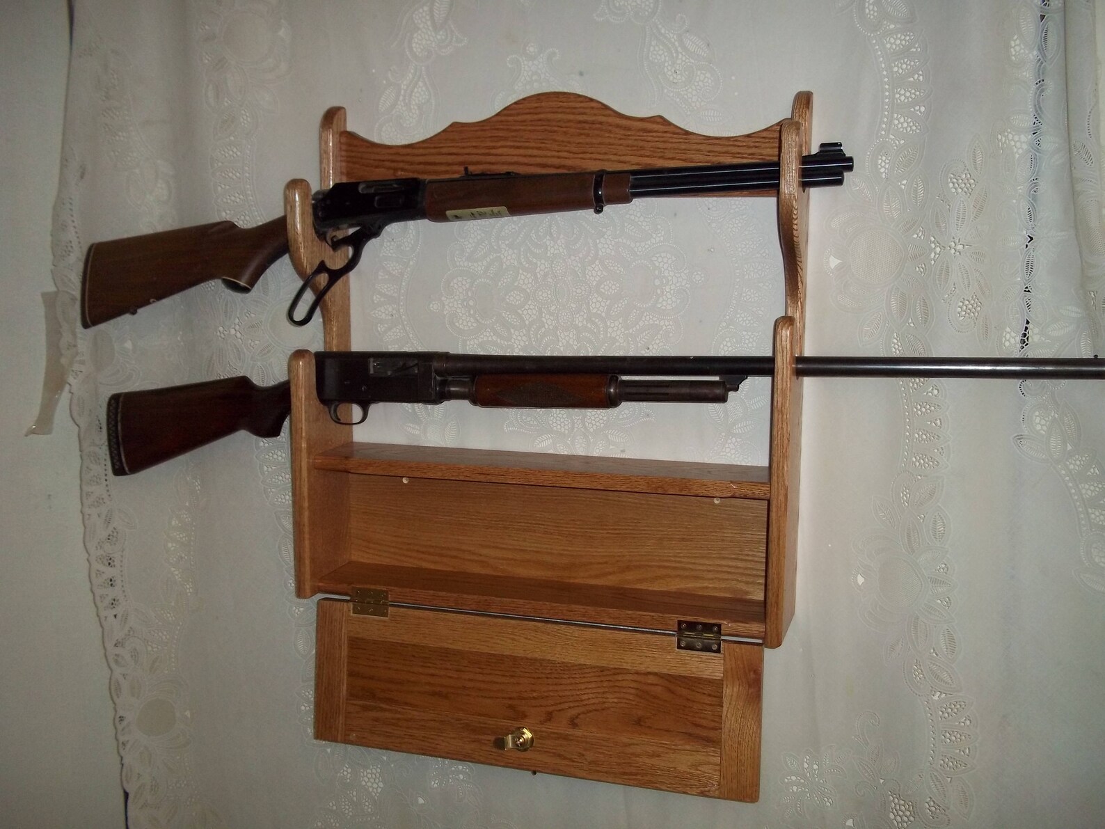 2 Gun Rack W/ Locking Storage Compartment Golden Oak Finish - Etsy