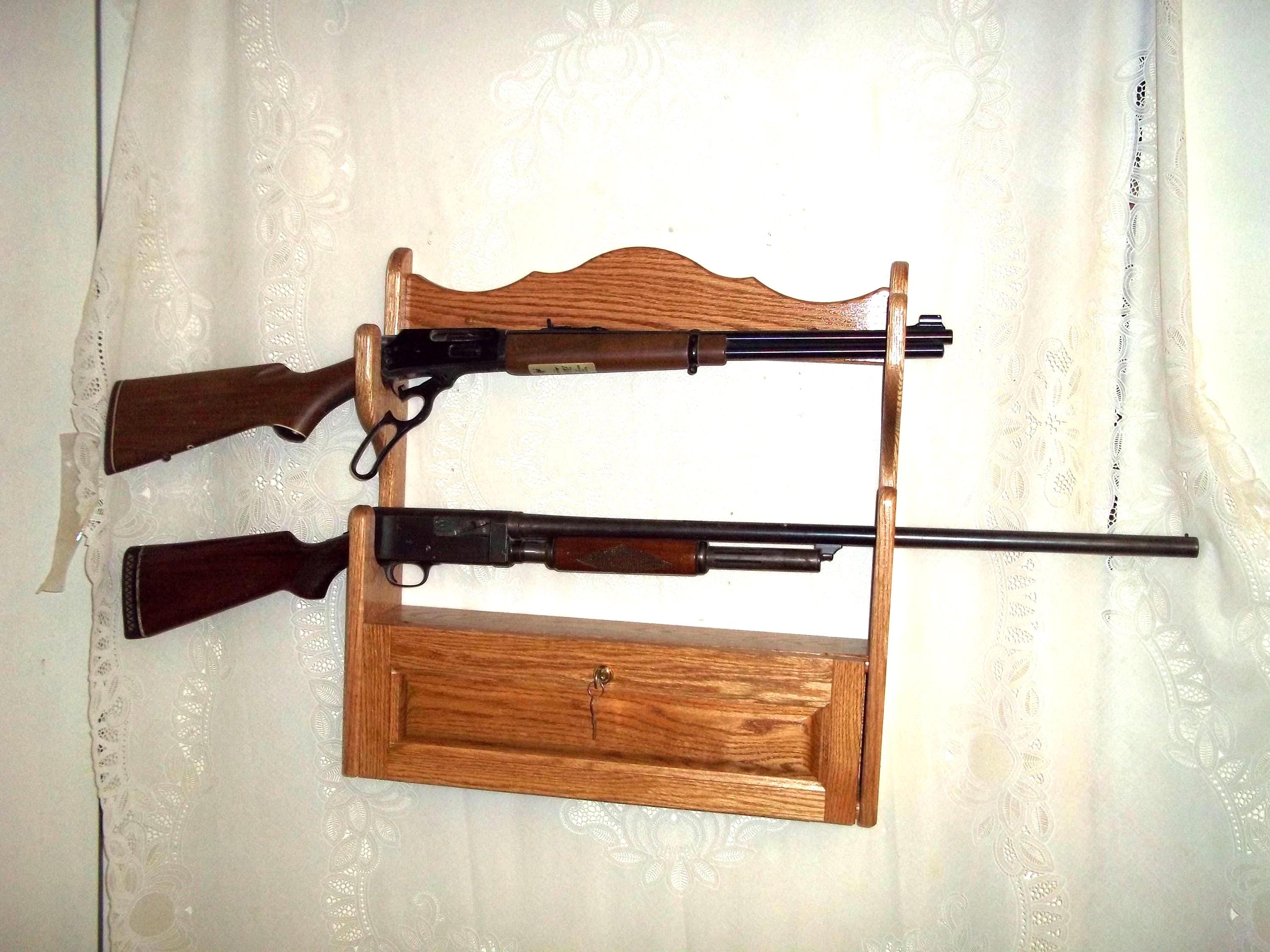 2 Gun Rack W/ Locking Storage Compartment ~ Golden Oak Finish - Etsy