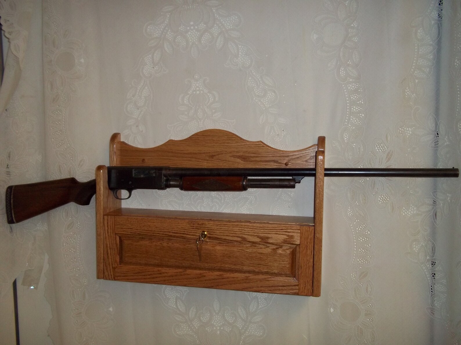 1 Gun Rack With Locking Storage Compartment Golden Oak - Etsy