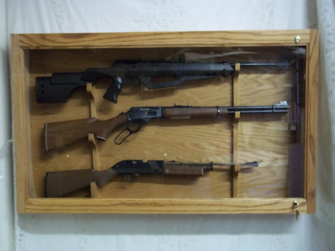 3 Gun Locking Display Gun Case~red Oak W/ Golden Oak Stain - Etsy