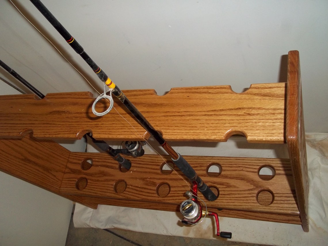 Fishing Pole Rack Freestanding Golden Oak Finish | Etsy