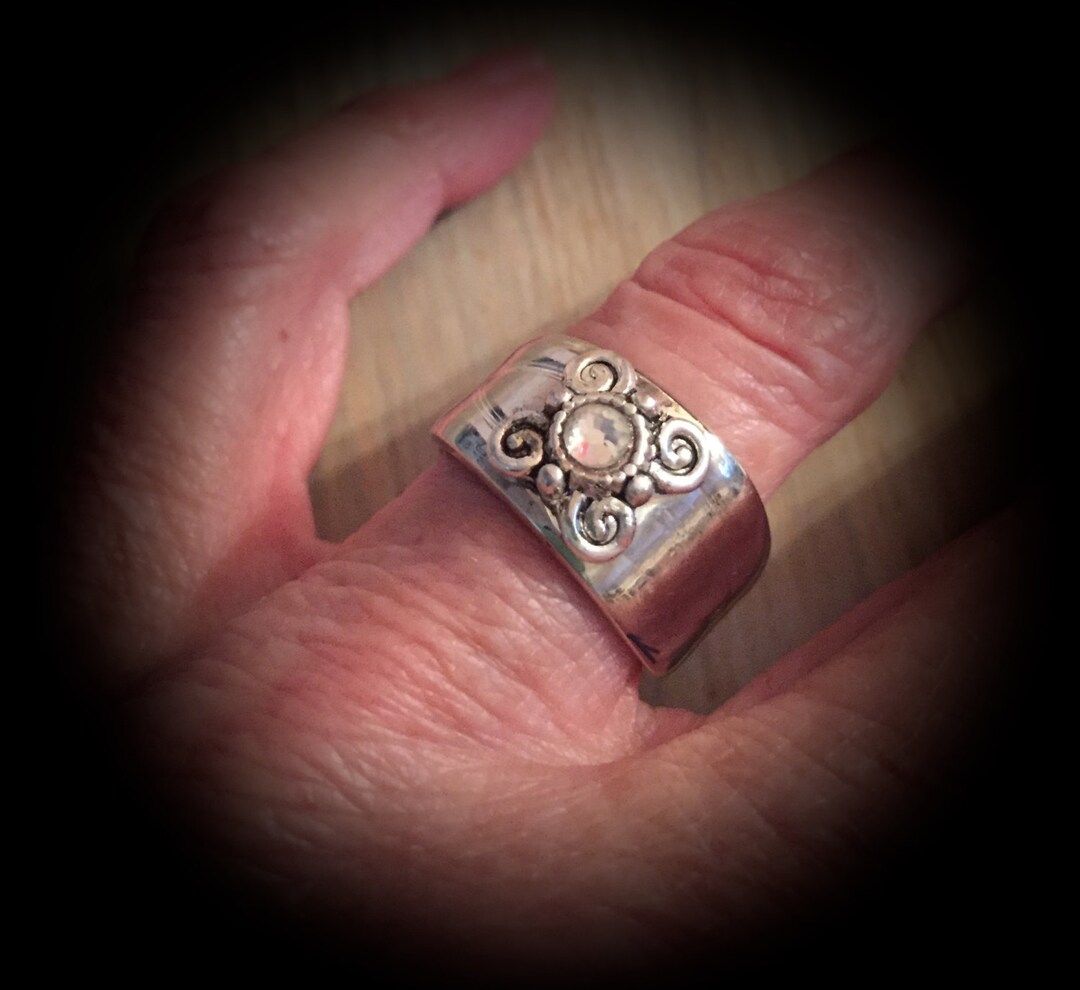 Silver Spoon Ring With Crystal - Etsy