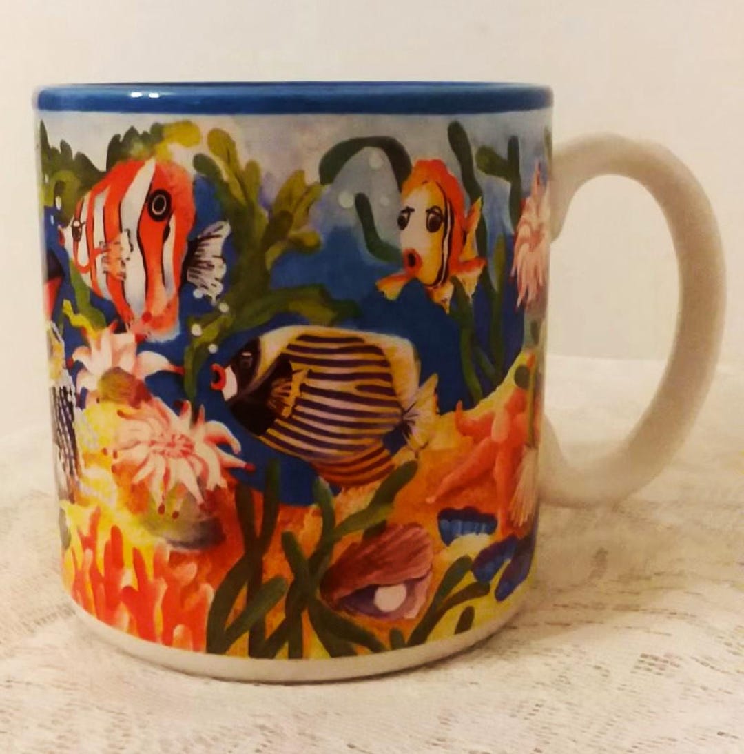 Vintage 1997 Tropical Fish Ceramic Coffee Mug: Coral Reef Ocean Life - Etsy