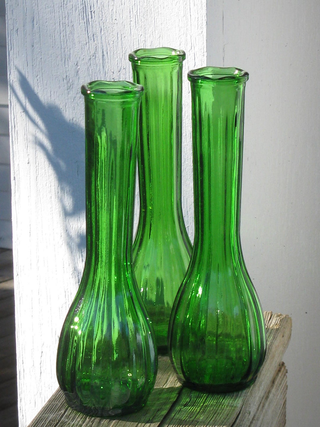 Green Glass Vintage Bud Vases-set of Three-wedding Vases-vintage ...
