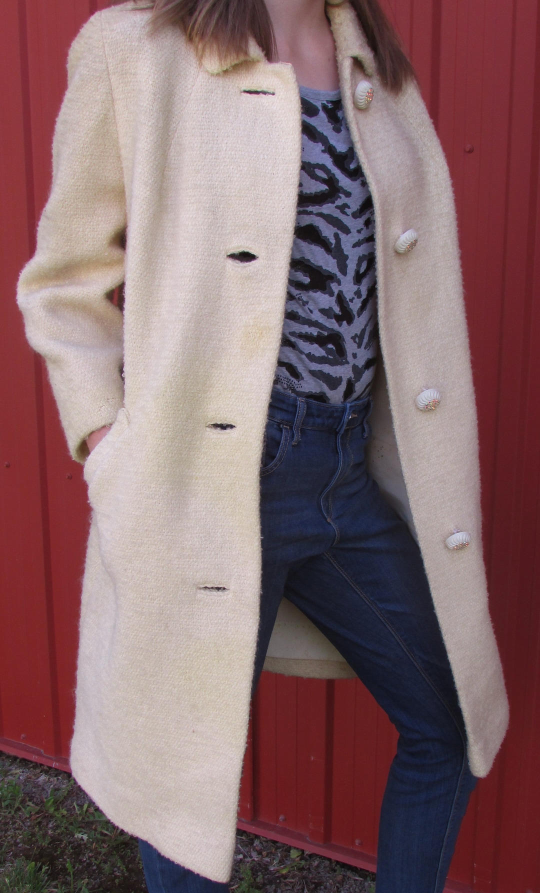 Vintage Ladies Cream Wool Coat Stroock Wool Fabric Fits Size Small ...