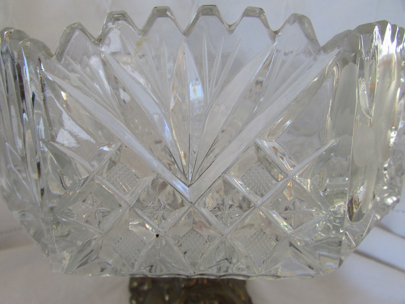 Vintage Lead Crystal Bowl Footed Glass Bowl Metal Stand - Etsy