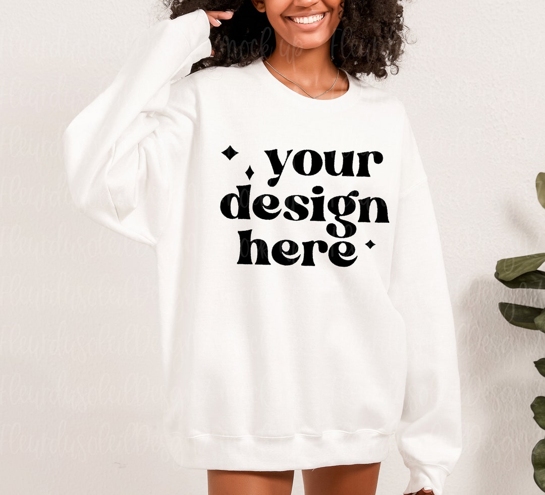Gildan 18000 White Sweatshirt Mockup Trendy Minimalist Sweater Pullover ...