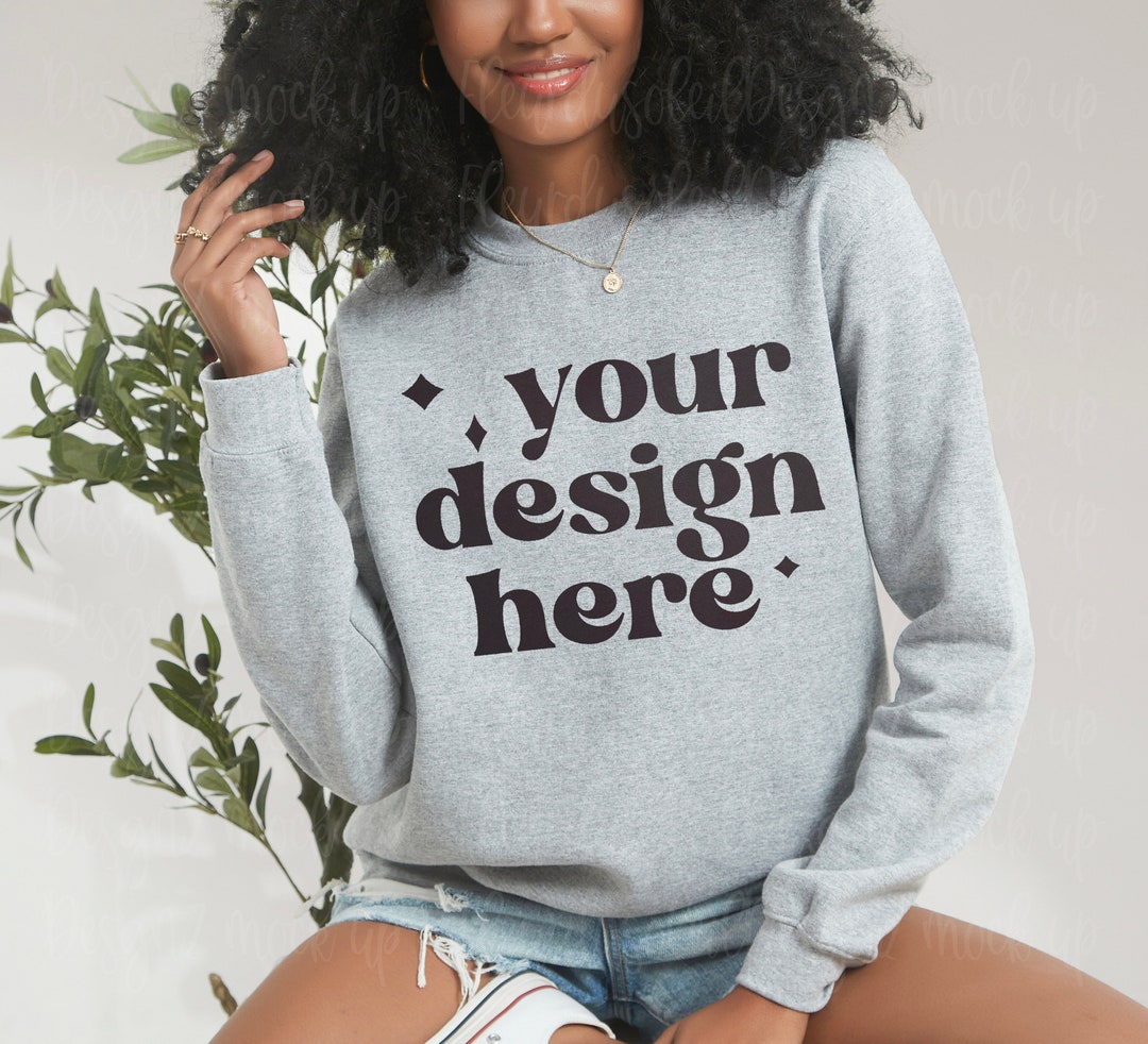 Gildan 18000 Sport Grey Sweatshirt Mockup Trendy Minimalist Sweater ...