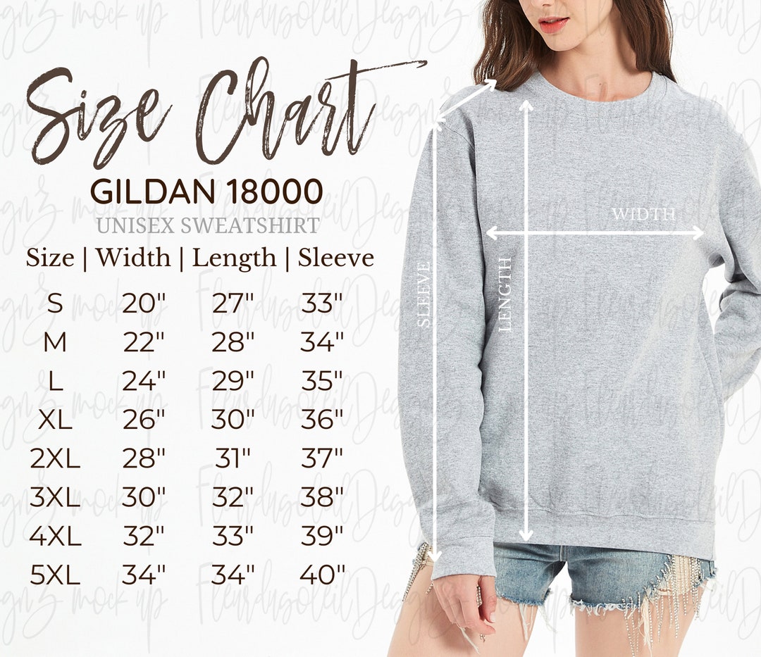 Gildan 18000 Size Chart | Hanging Size Chart for Gildan | Gildan 1800 ...