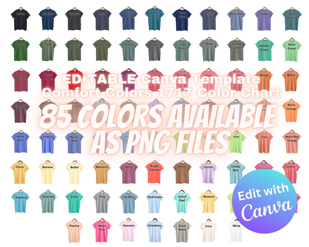 Editable Comfort Colors 1717 Color Chart Mockup Comfort Colors 1717 ...