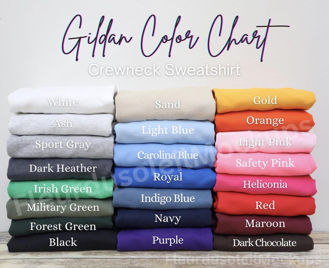 Gildan 18000 Color Chart, Color Chart Mockup, Sweatshirt Mockup, Gildan ...