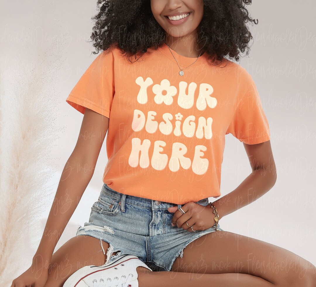 Comfort Colors Orange Mockup, C1717 Tshirt Mockup, Black Model Mockup ...