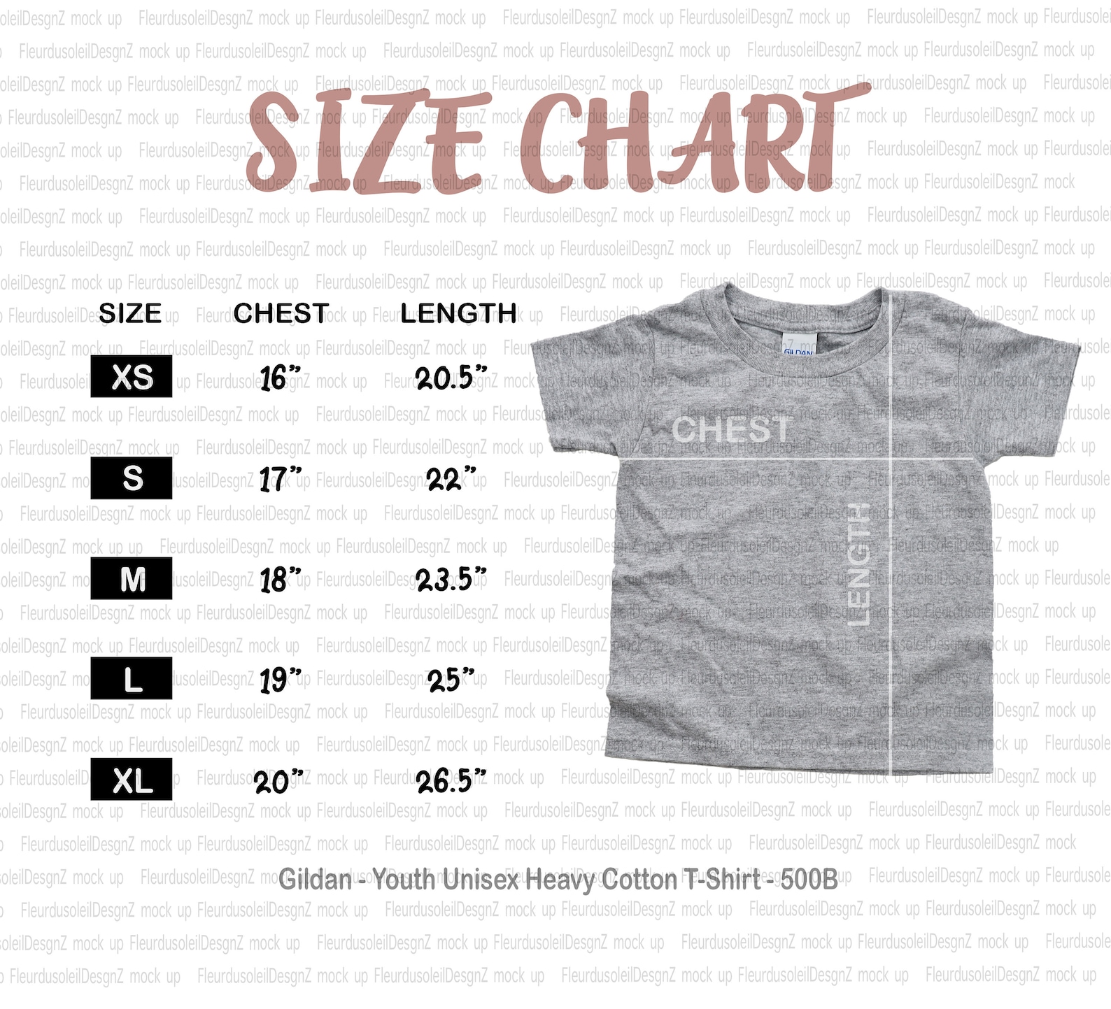 Gildan G500B Size Chart | Gildan 500B | Gildan Youth Heavy Cotton T ...