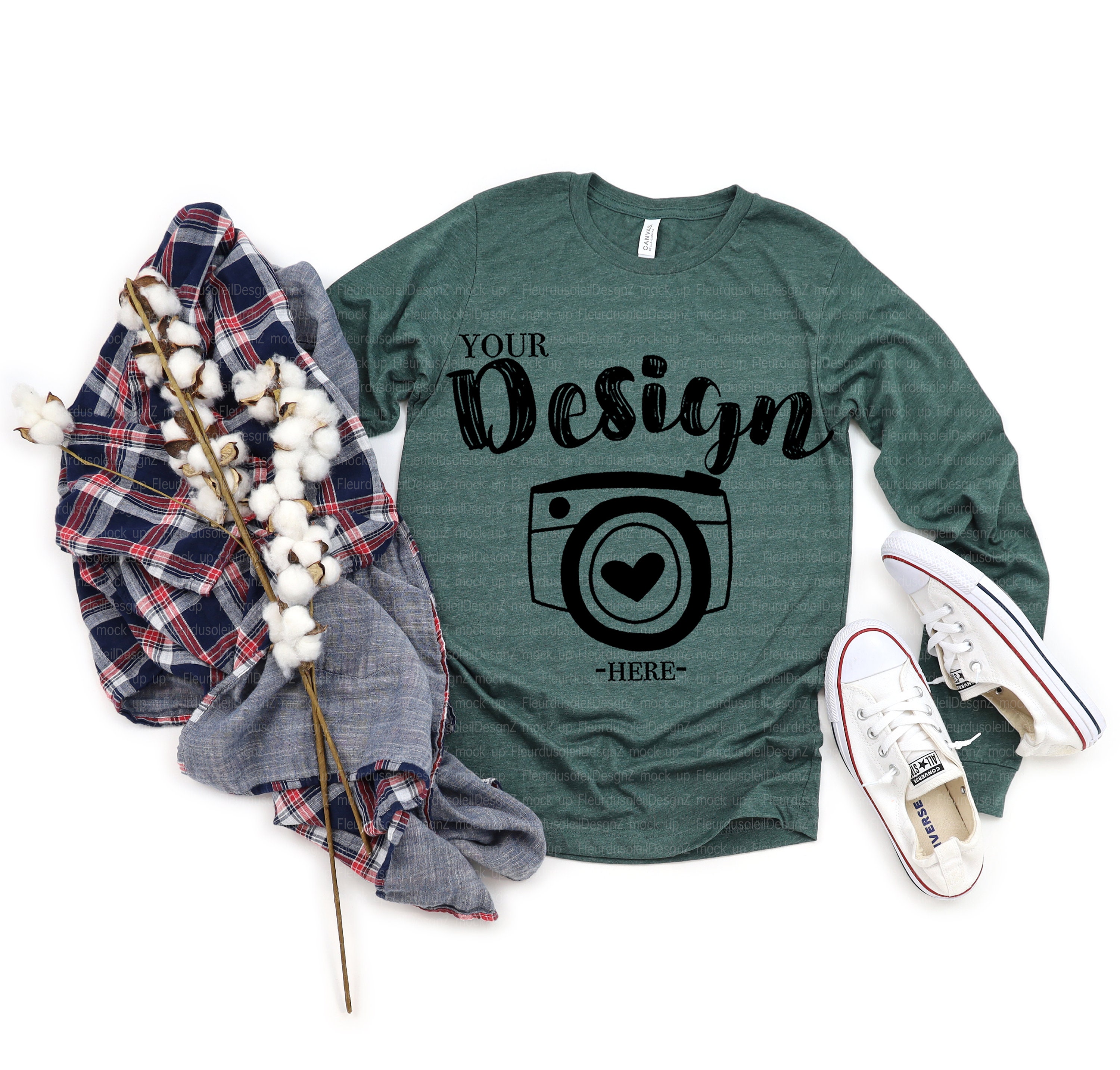 Bella Canvas 3501 Heather Forest Unisex T-shirt Mock up Long | Etsy