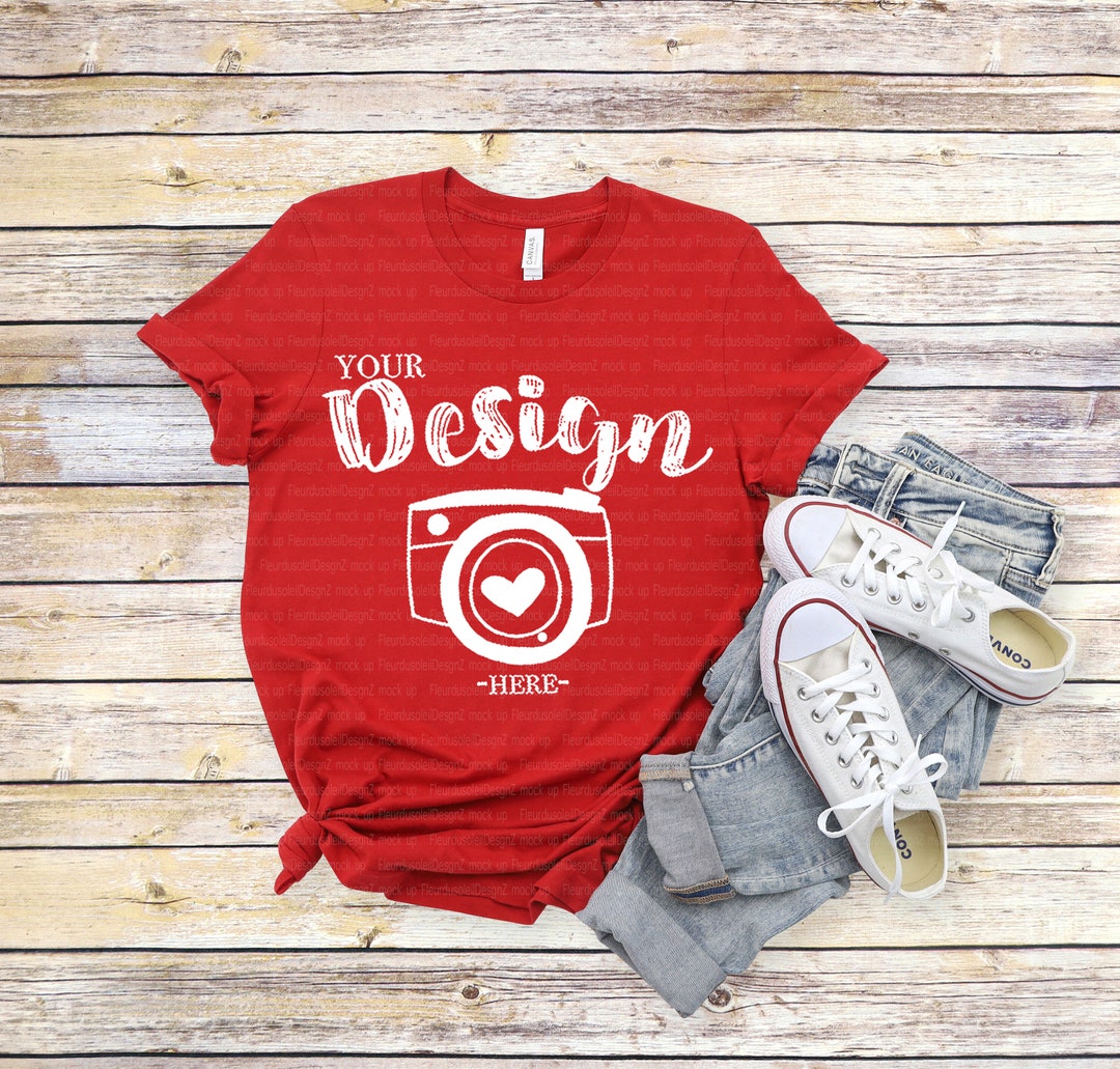 Bella Canvas 3001 Red Mockup Flat Lay Mock up Flat Lay Bella Canvas ...