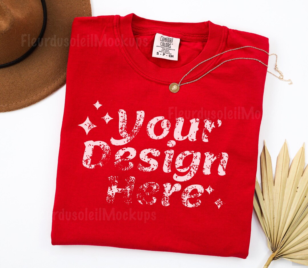 Comfort Colors C1717 Red Shirt Mockup | Flat Lay T-shirt Mockup | Red ...