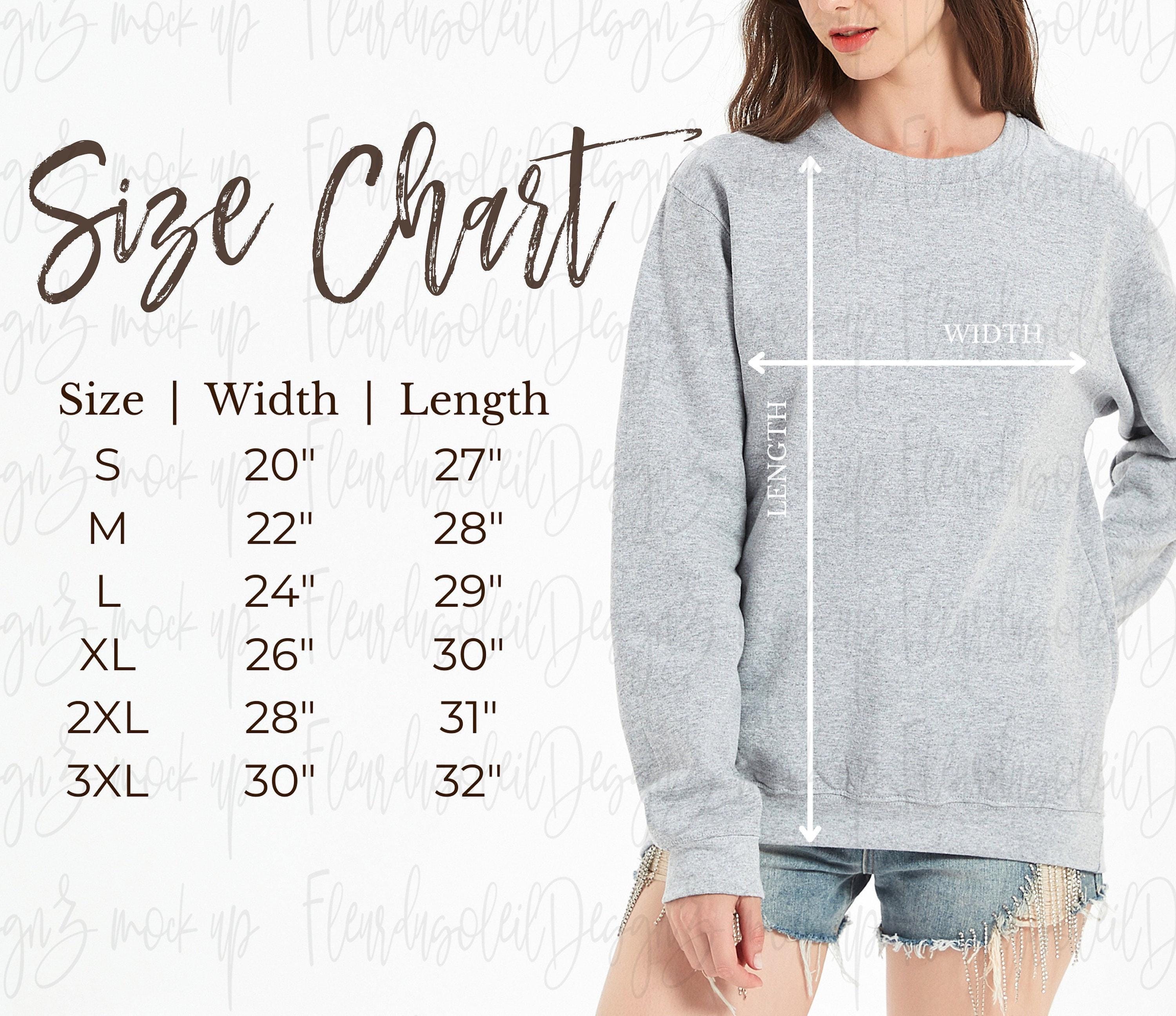 Gildan 18000 Size Chart | Hanging Size Chart for Gildan | Gildan 1800 ...