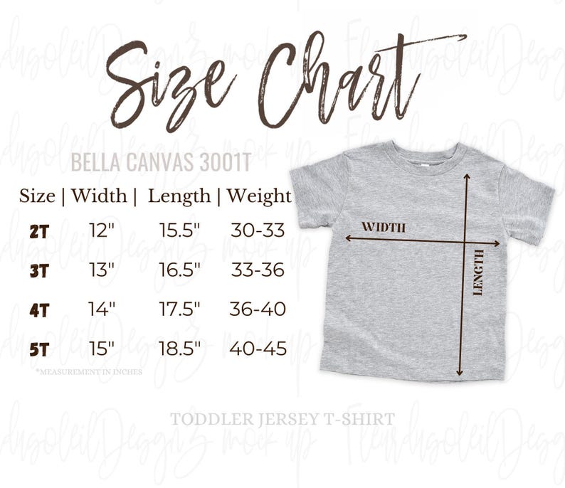 Bella Canvas 3001T Size Chart 3001T Toddler T Shirt Size Chart Bella ...