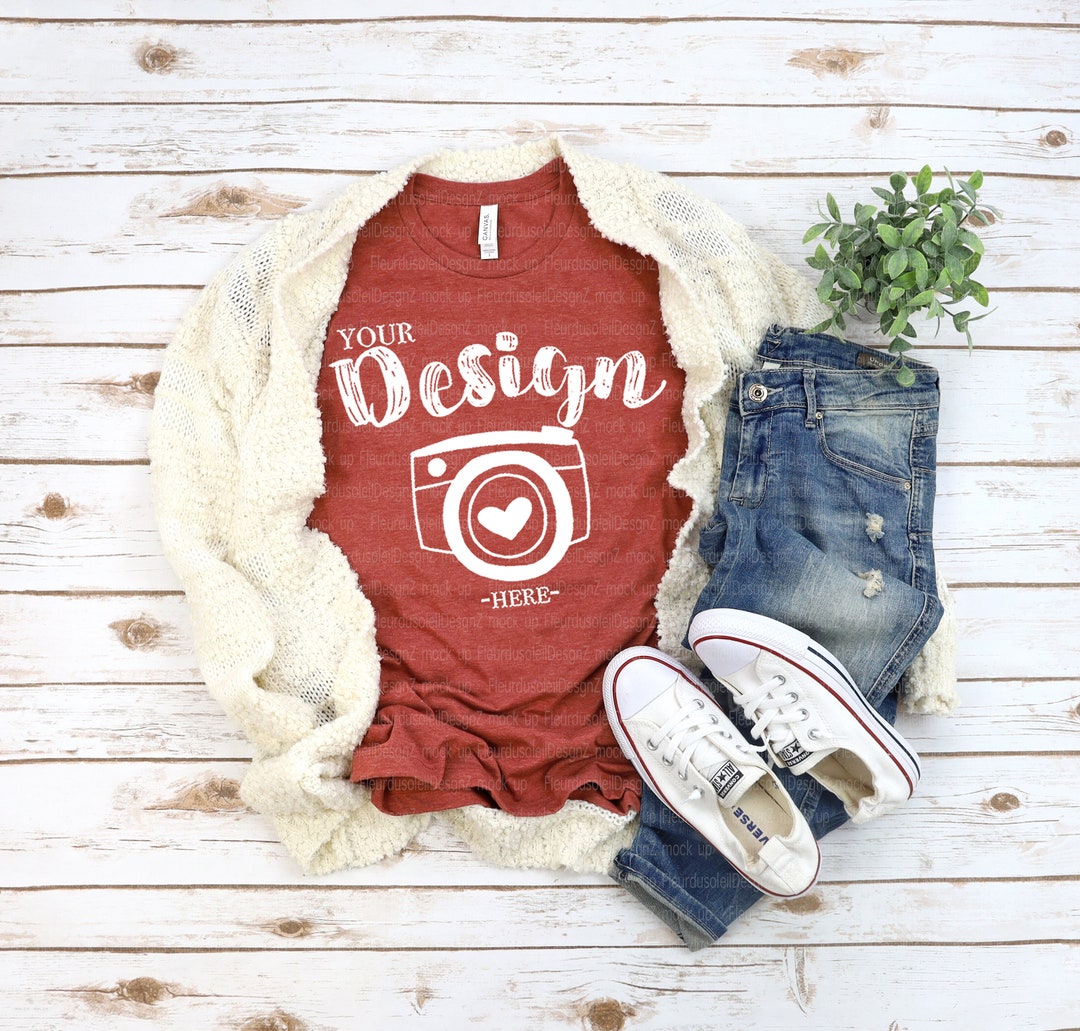Bella Canvas 3001 Heather Clay, Flat Lay Mockup, Mock Up, Mock Up, Flat ...