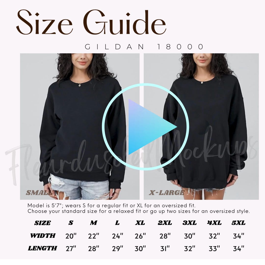 VIDEO Mockup, Gildan 18000 Video Size Chart, Oversized Size Chart ...