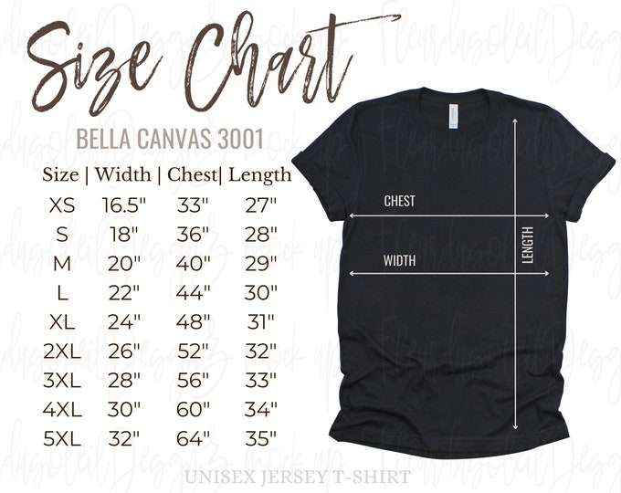 Bella Canvas 3001 Size Chart Bella and Canvas 3001 Size Chart Size ...