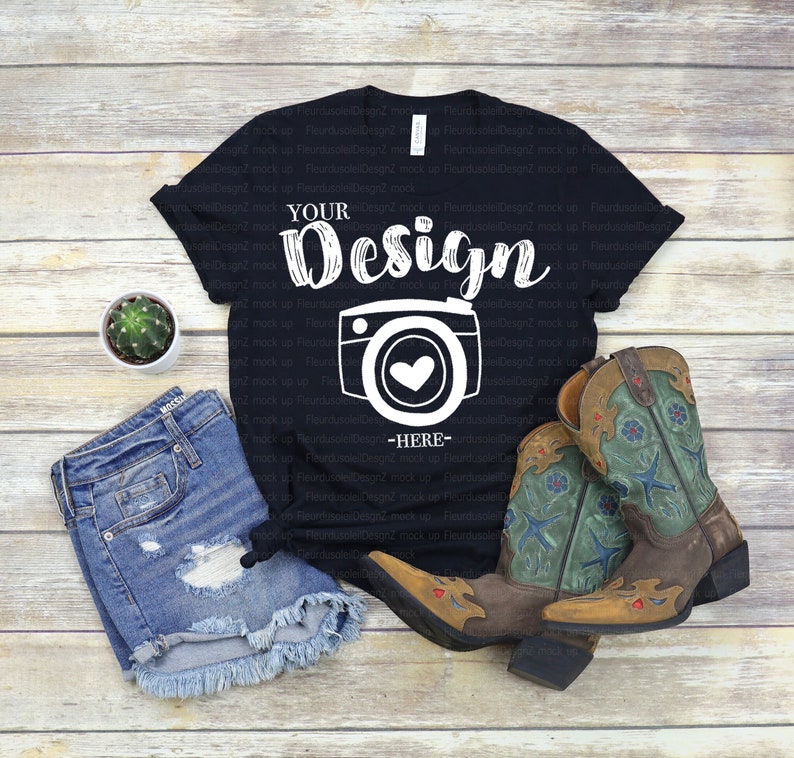Western T-shirt Mock up Cowgirl Cowboy Boots 3001 Black - Etsy