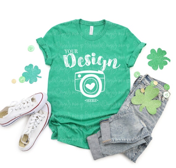 St. Patrick's Day Mockup Flat Lay Bella Canvas 3001 | Etsy