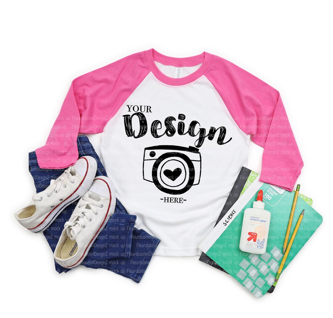 Next Level 3352 Hot Pink White Youth Raglan Mock up T Shirt Mock up ...