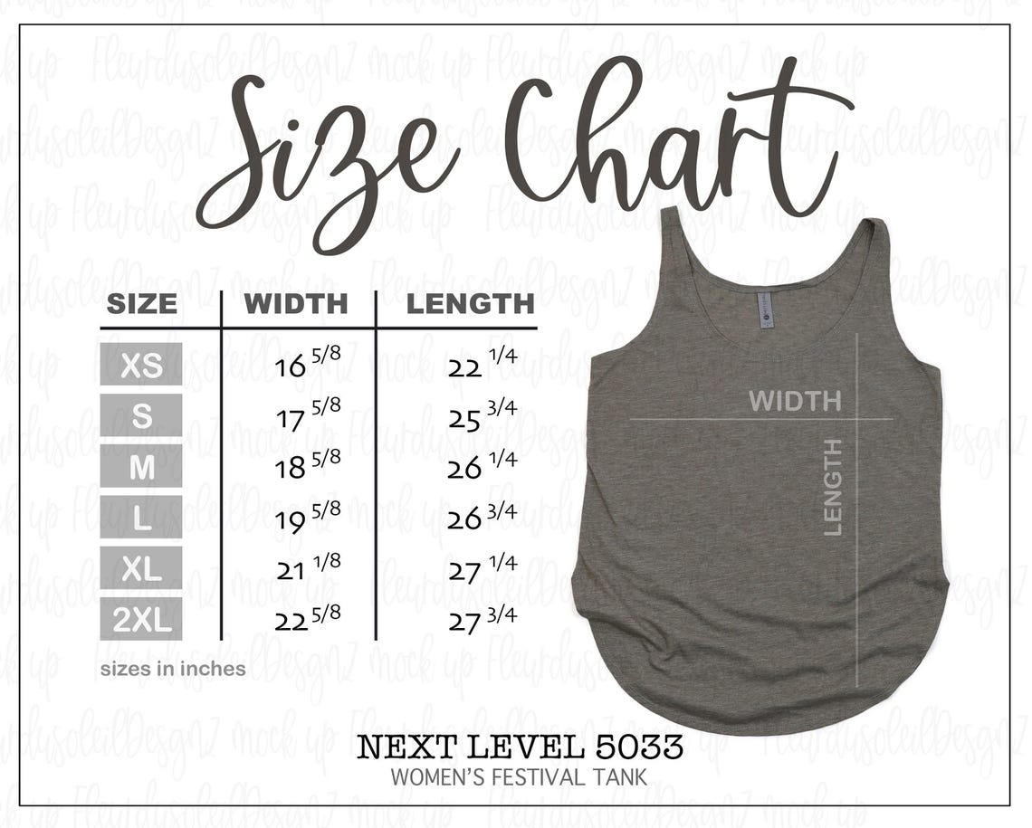 Next Level 5033 Size Chart | Next Level Women's Festival Tank Size ...