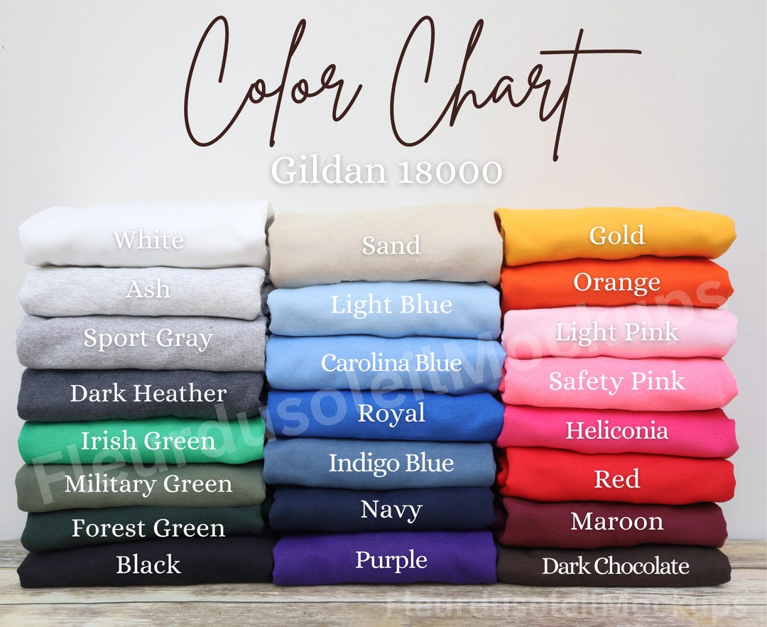 Gildan 18000 Color Chart, Color Chart Mockup, Sweatshirt Mockup, Gildan ...